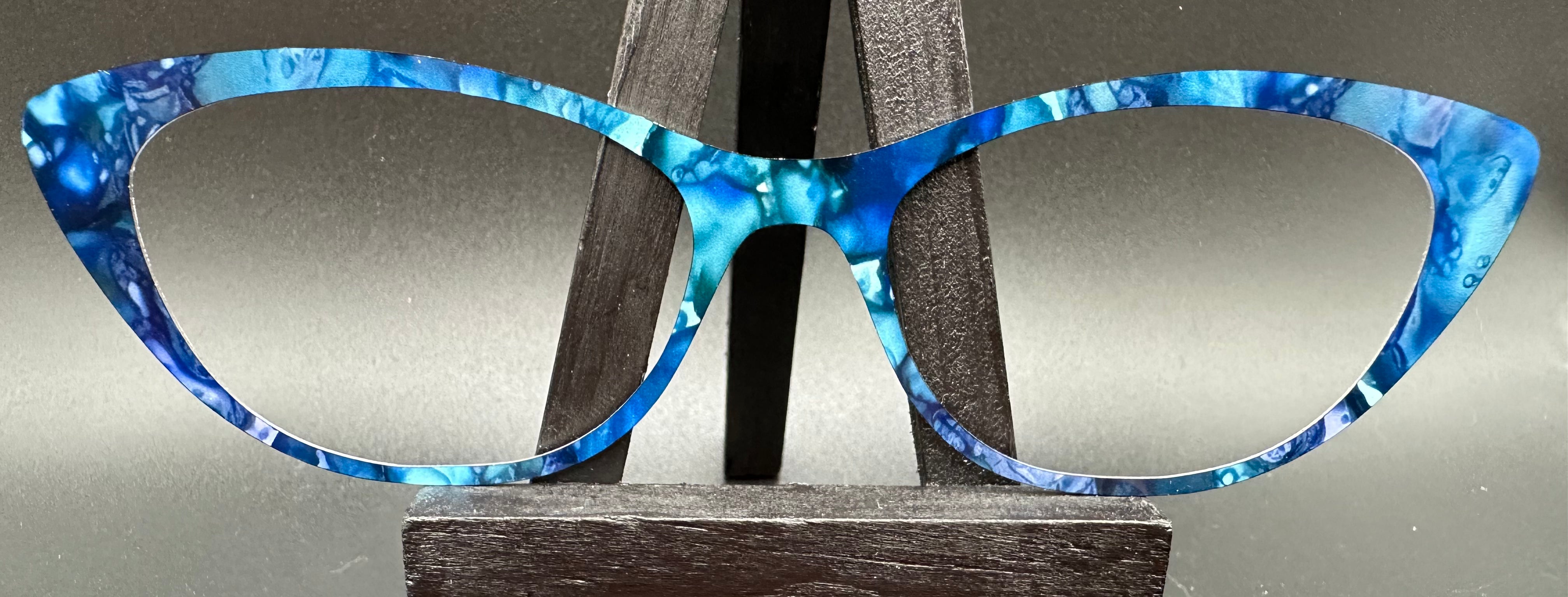 READY TO SHIP Emma NAVY ALCOHOL INK ON GLOSS WHITE Eyewear Frame Toppe ...