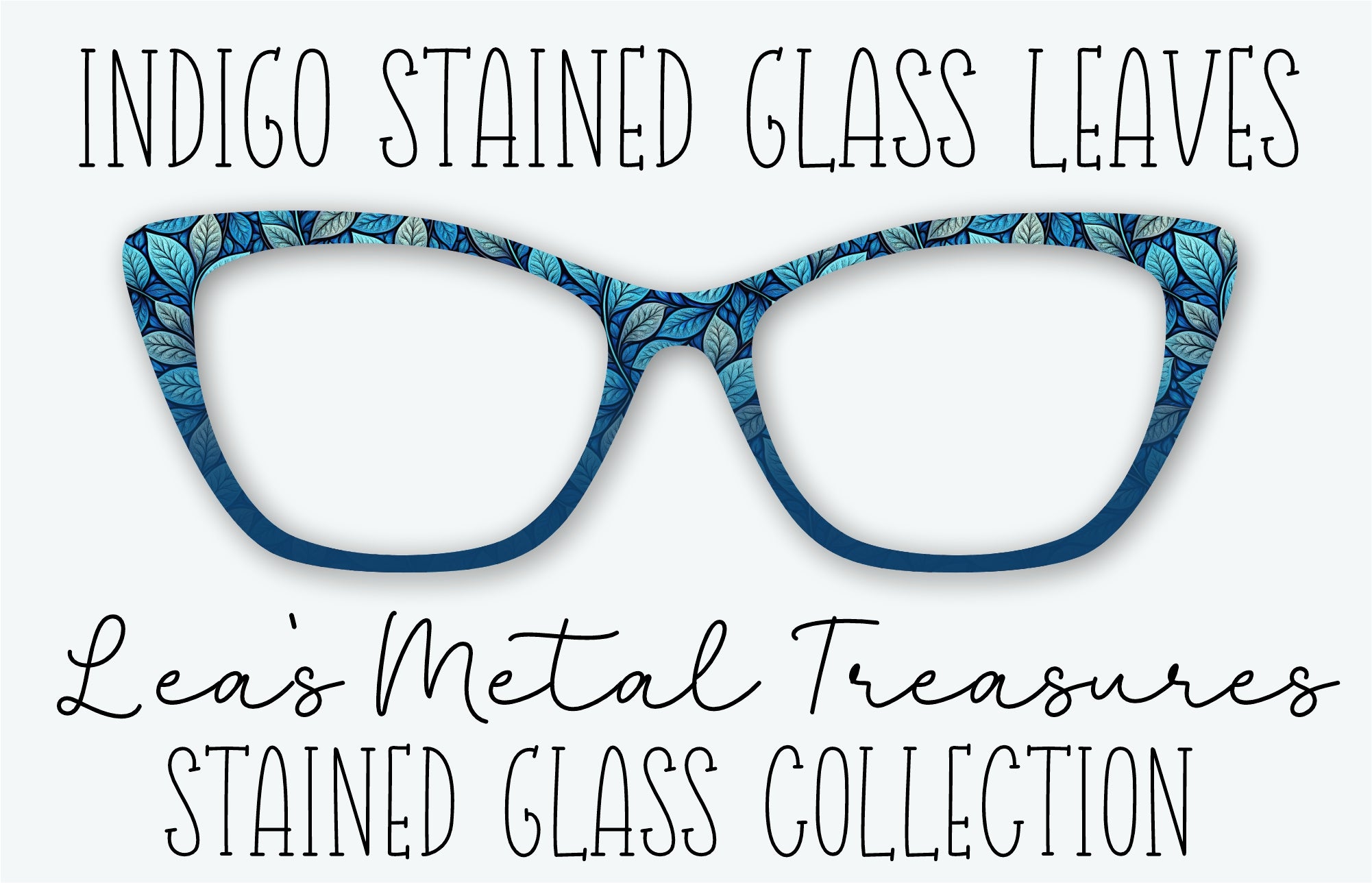 INDIGO STAINED GLASS LEAVES Eyewear Frame Toppers – Twinkle Twinkle Tees