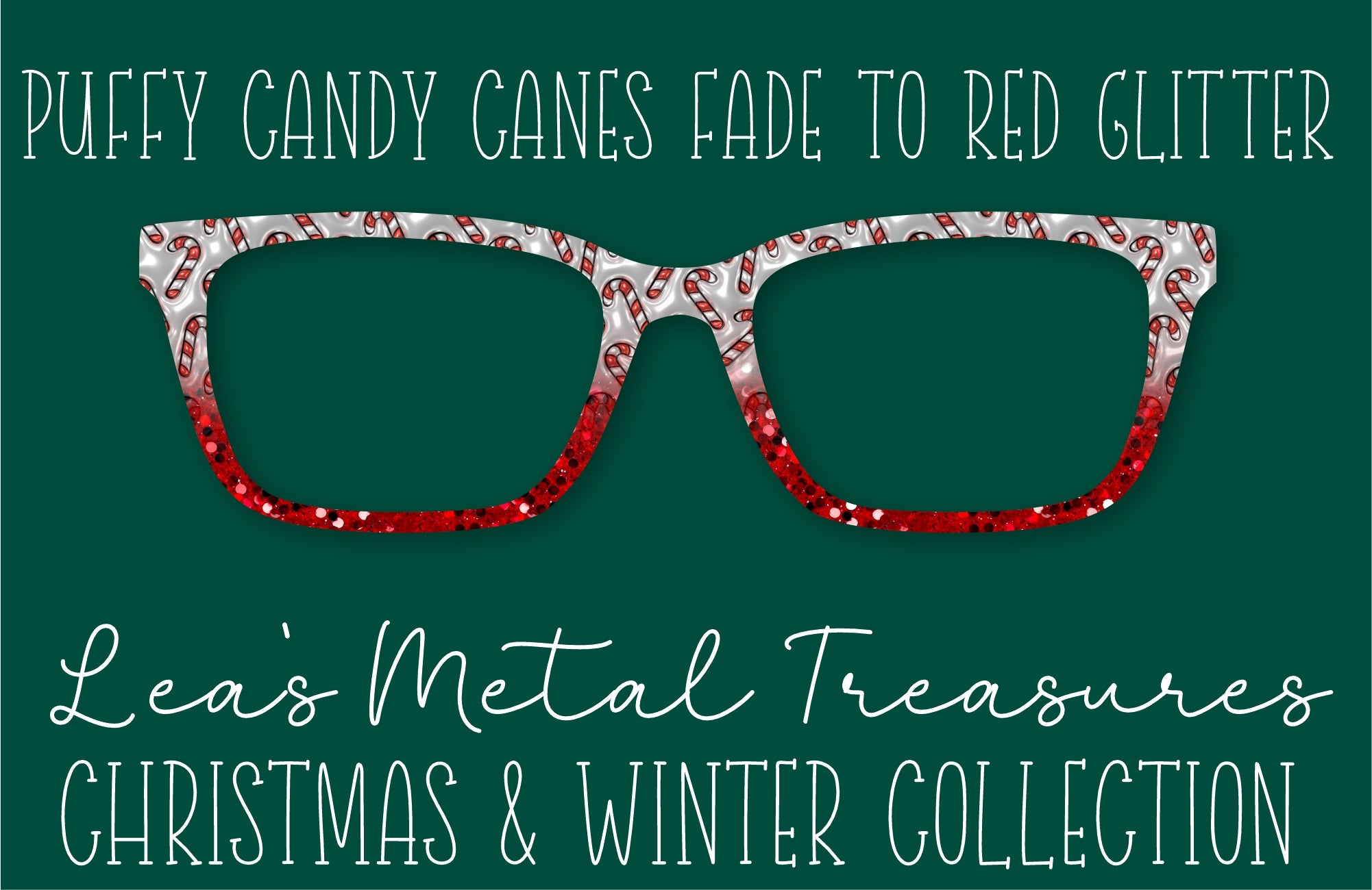 Puffy Candy Canes Fade to Red Glitter Eyewear Frame Toppers COMES WITH ...